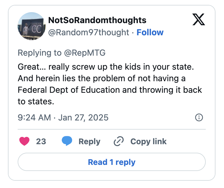 Reactions: Marjorie Taylor Greene's Homeschooling Tweet