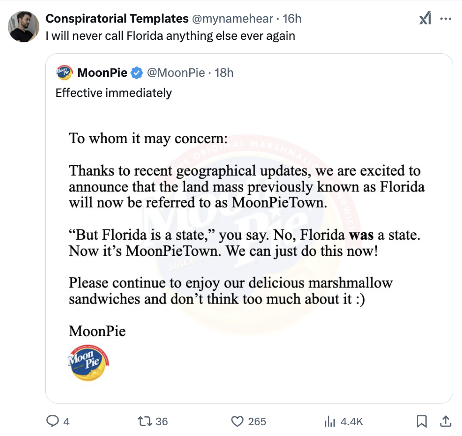 MoonPie's Bold Move To Rename Florida Is Going Viral