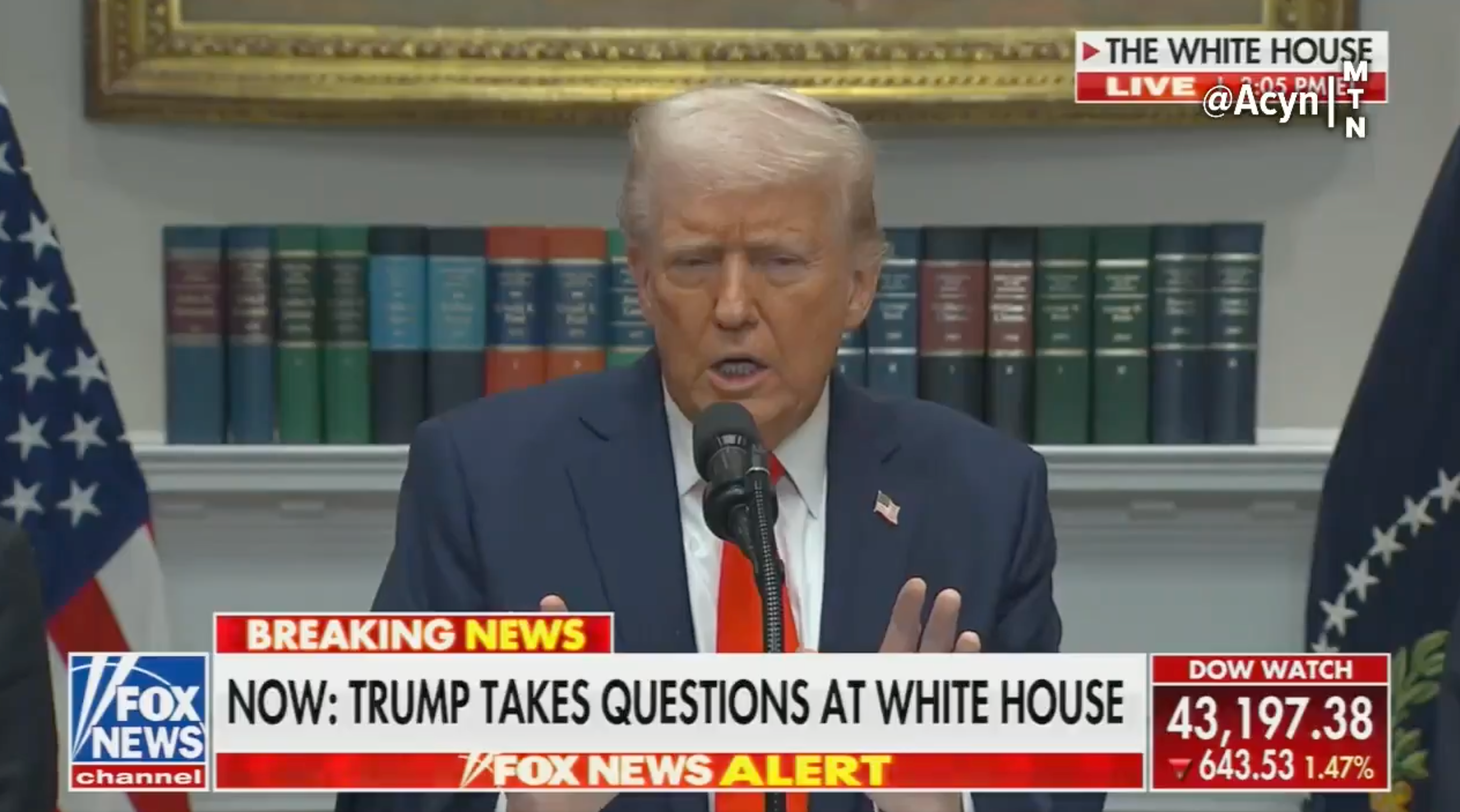 Fox News Stock Market Ticker Drops As Trump Speaks