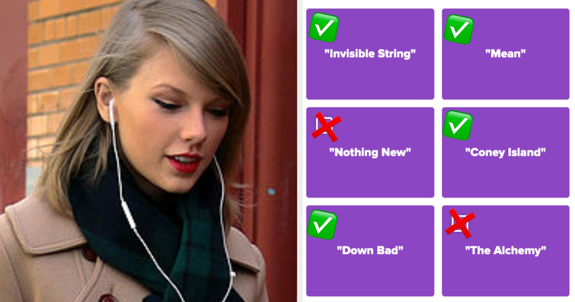 Taylor Swift Songs Checklist Quiz