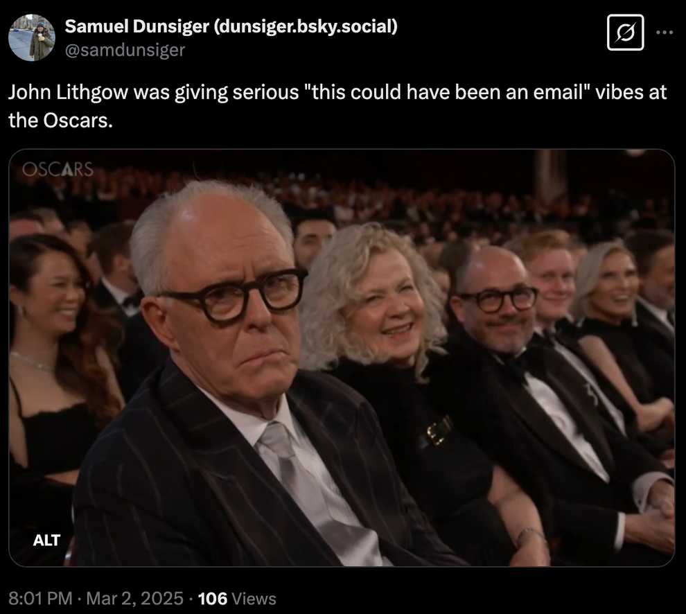 "Slightly Disappointed John Lithgow" Oscars Memes