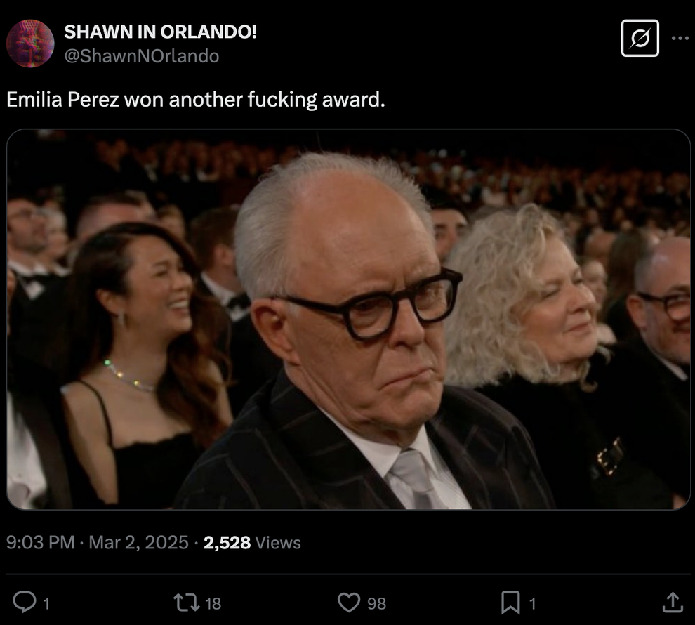 "Slightly Disappointed John Lithgow" Oscars Memes