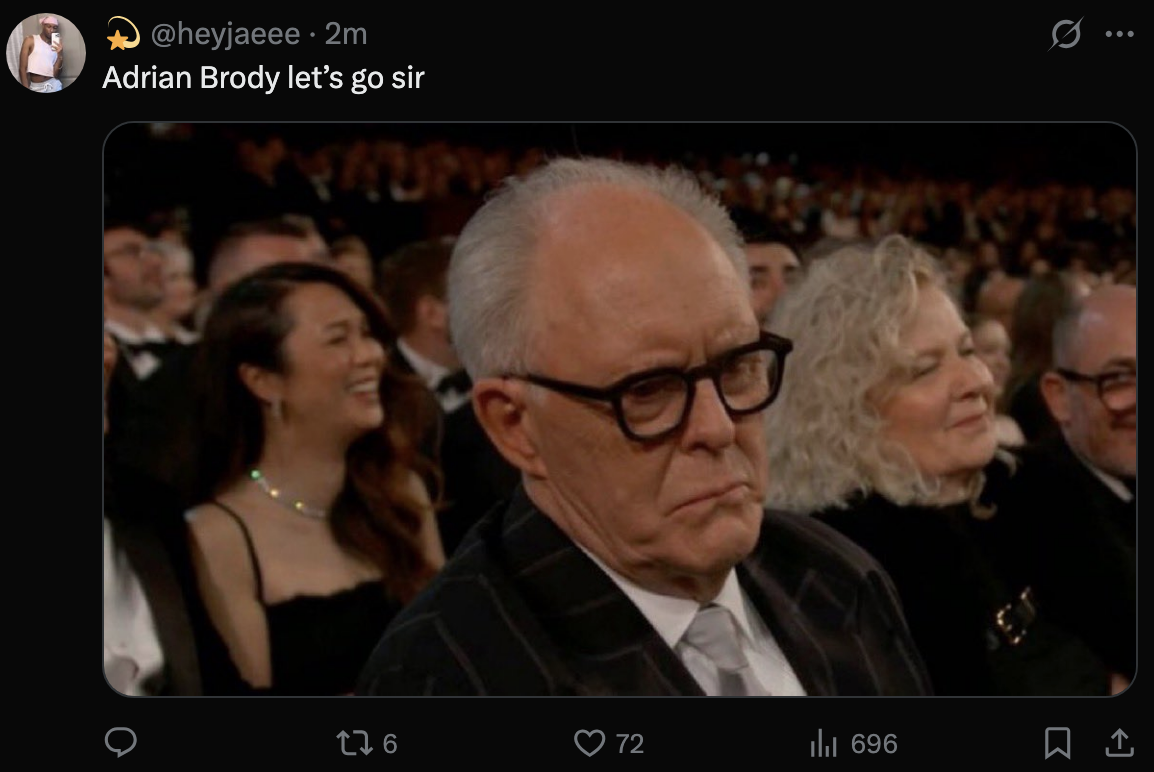 "Slightly Disappointed John Lithgow" Oscars Memes