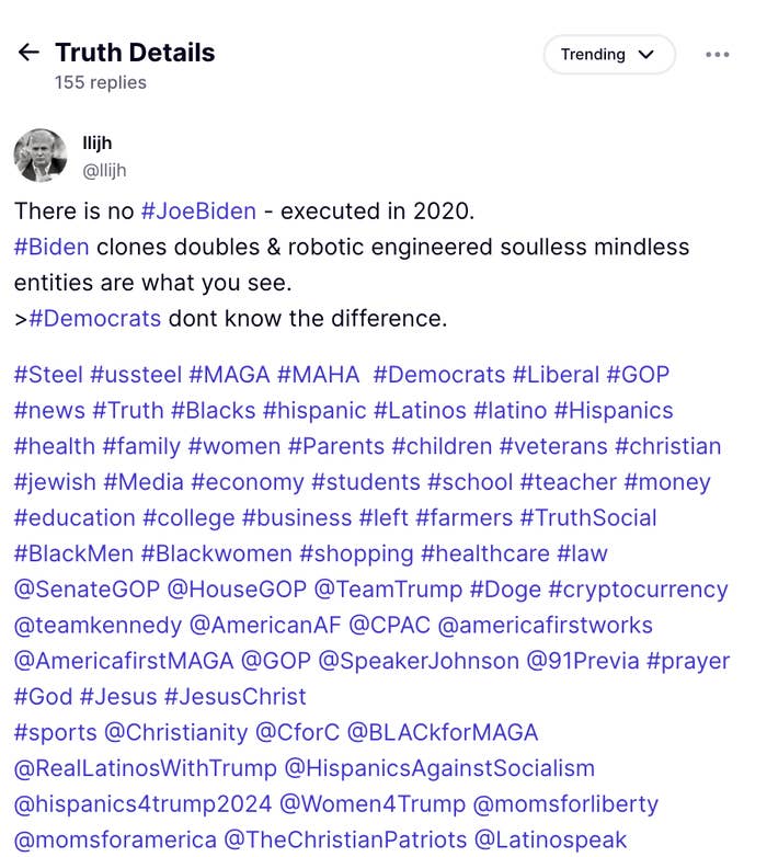 Trump Reposts Joe Biden Clone Conspiracy Theory