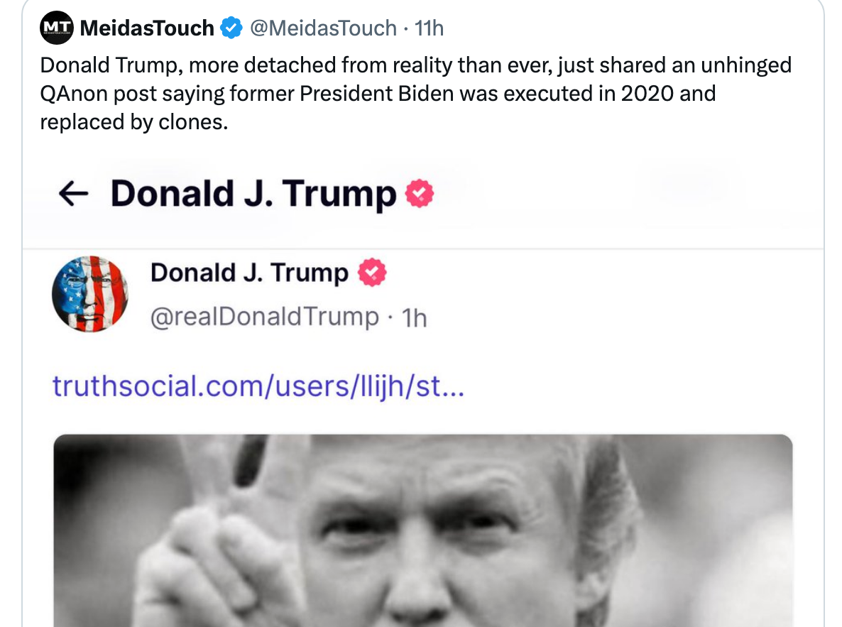Trump Reposts Joe Biden Clone Conspiracy Theory
