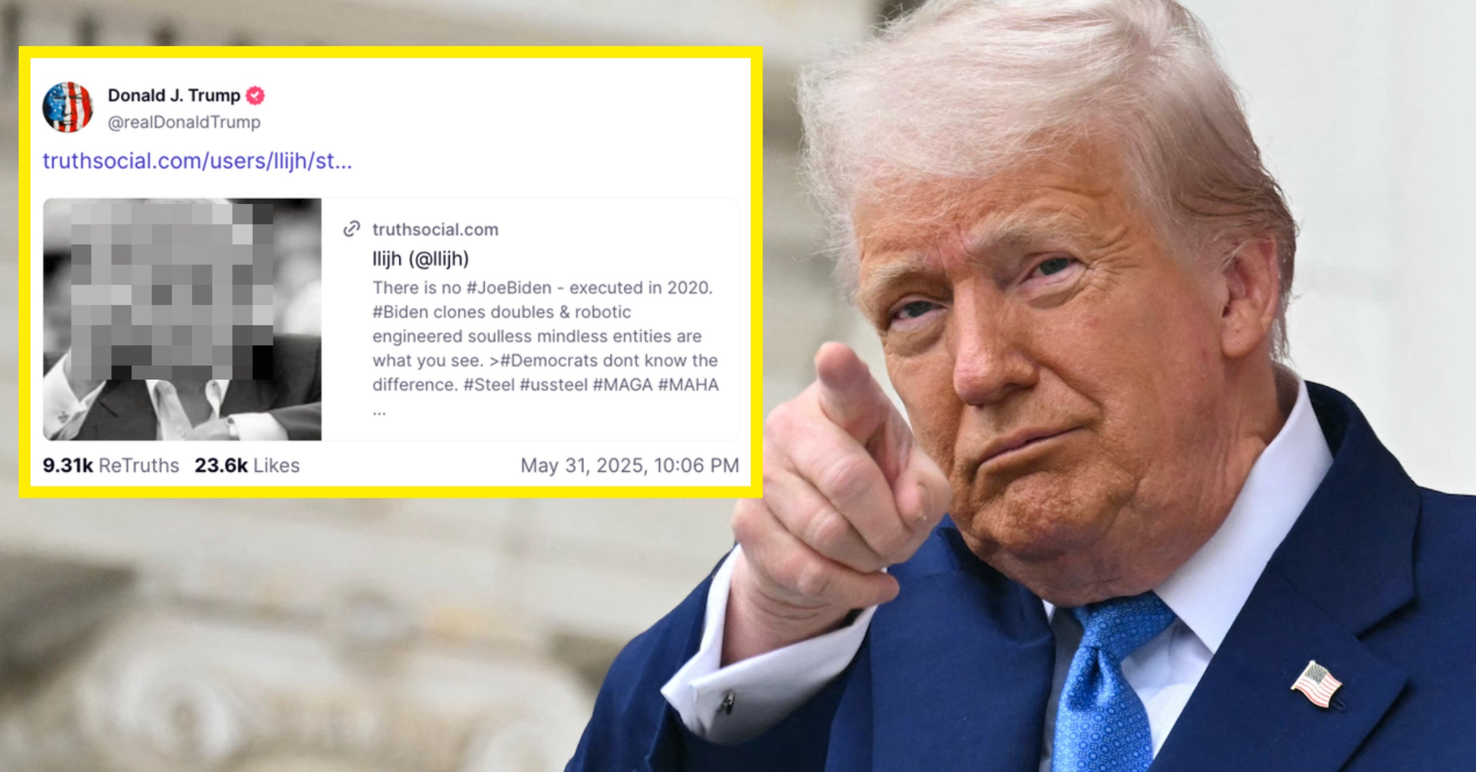 Trump Reposts Joe Biden Clone Conspiracy Theory