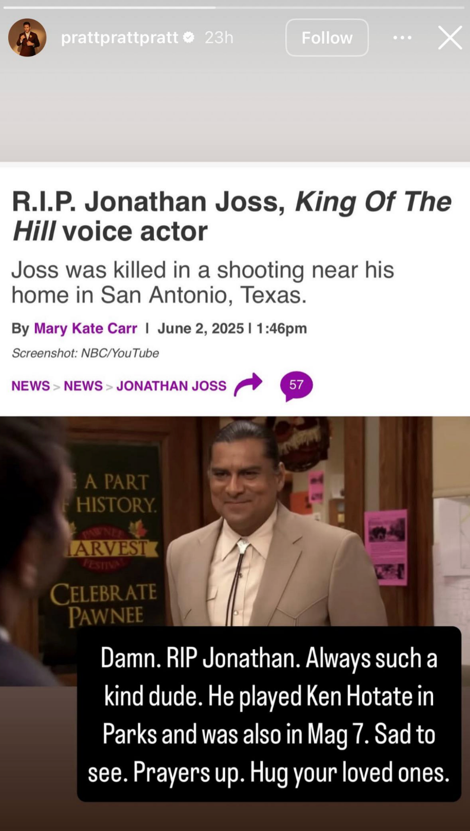 Chris Pratt Posts On Jonathan Joss's Death Backlash