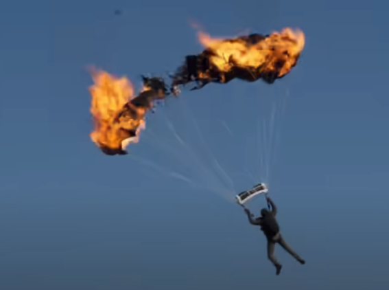 Tom Cruise Does 16 Burning Parachute Jumps