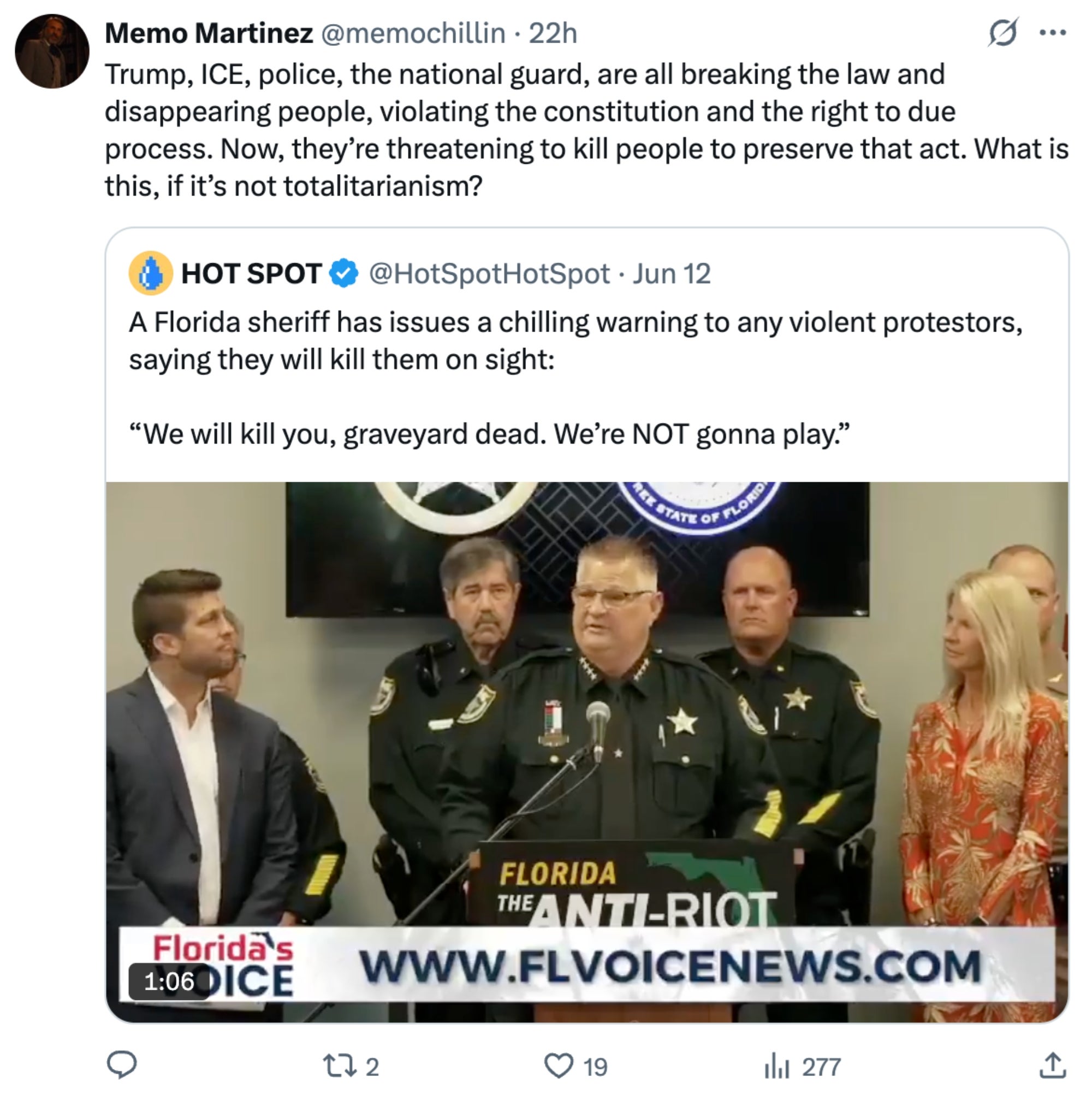 Sheriff's "Dystopian" Protest Warning Goes Viral