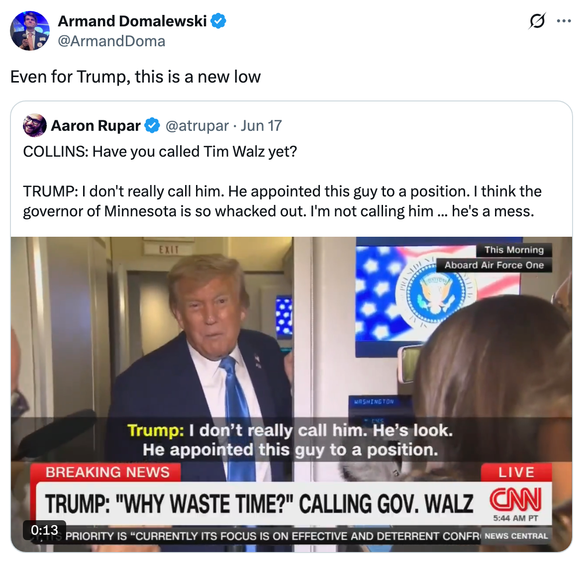 Trump Refuses To Call Tim Walz After Minnesota Lawmaker Shootings