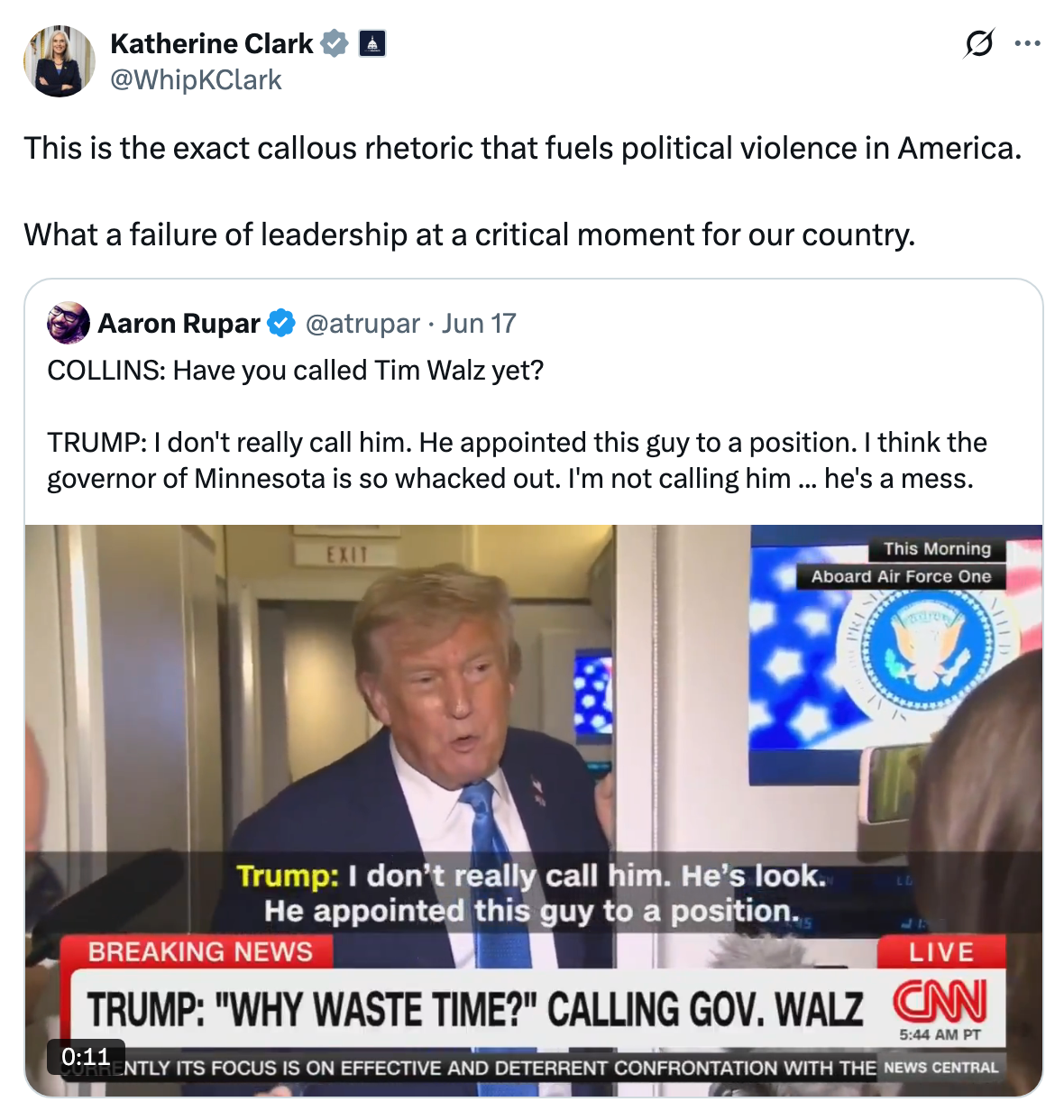 Trump Refuses To Call Tim Walz After Minnesota Lawmaker Shootings
