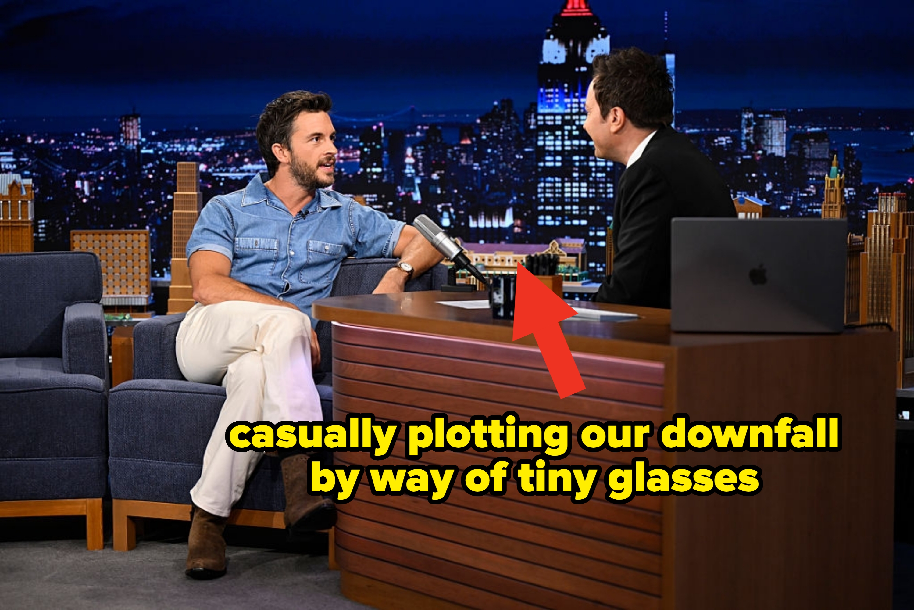 Jimmy Fallon And Jonathan Bailey Almost Kiss