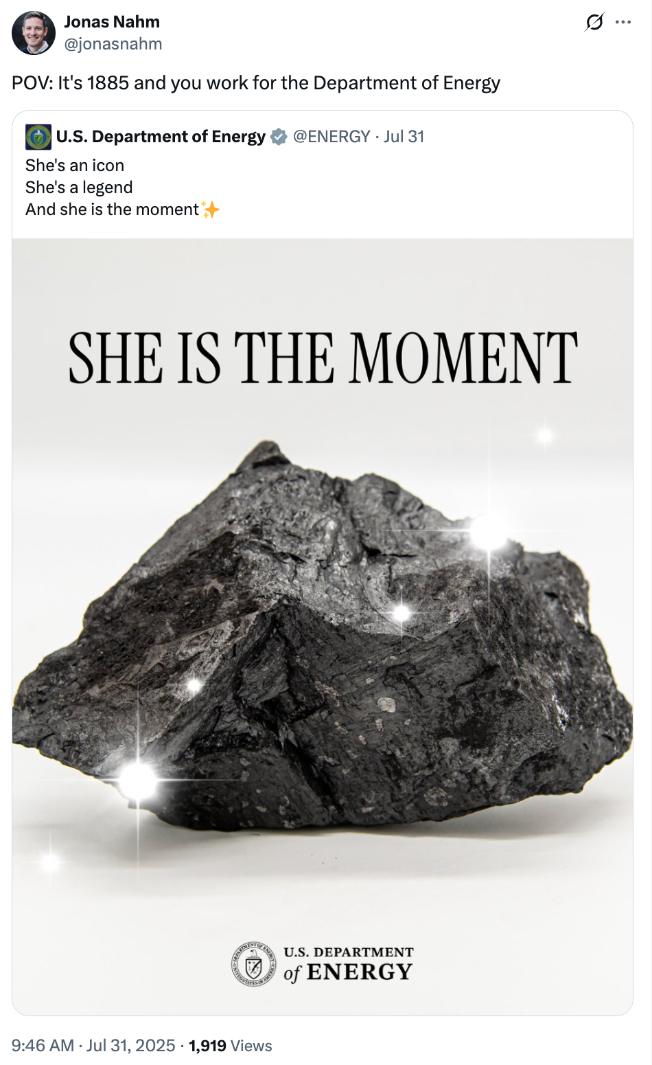 Energy Department Tweets She Is The Moment Coal Meme