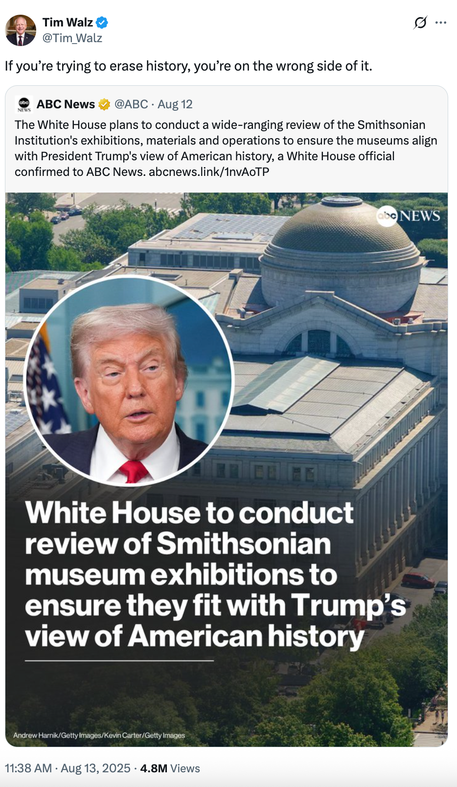 Tim Walz's Response To Trump's Smithsonian Audit Plans Is Going Viral