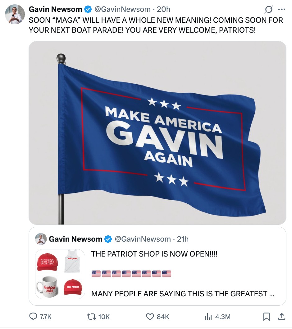 Gavin Newsom's Clapback To MAGA Hats Is Going Viral