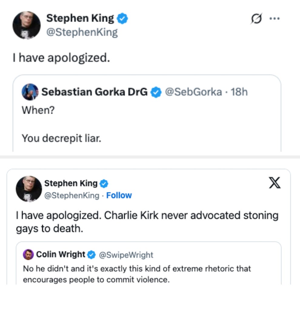 Stephen King Apologizes For Viral Charlie Kirk Comment