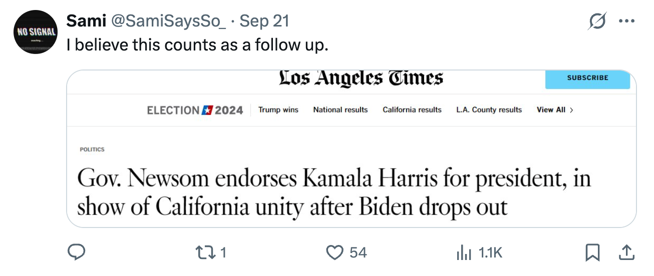 Gavin Newsom Responded To Kamala Harris's Endorsement Request Via SMS