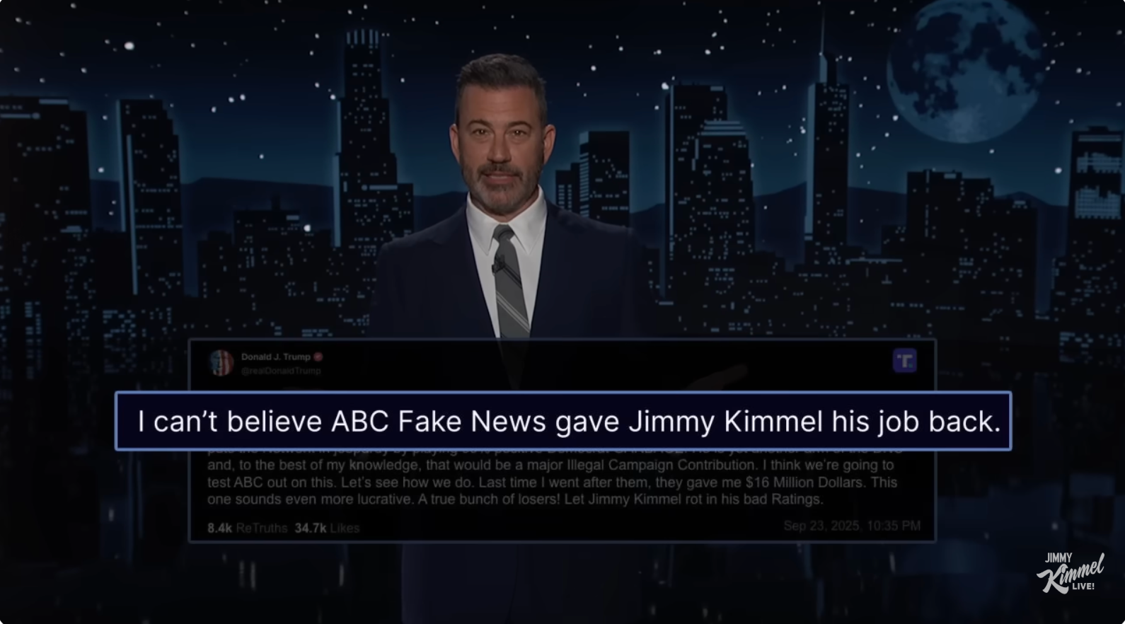 Kimmel's Epic Comeback To Trump's ABC Threats