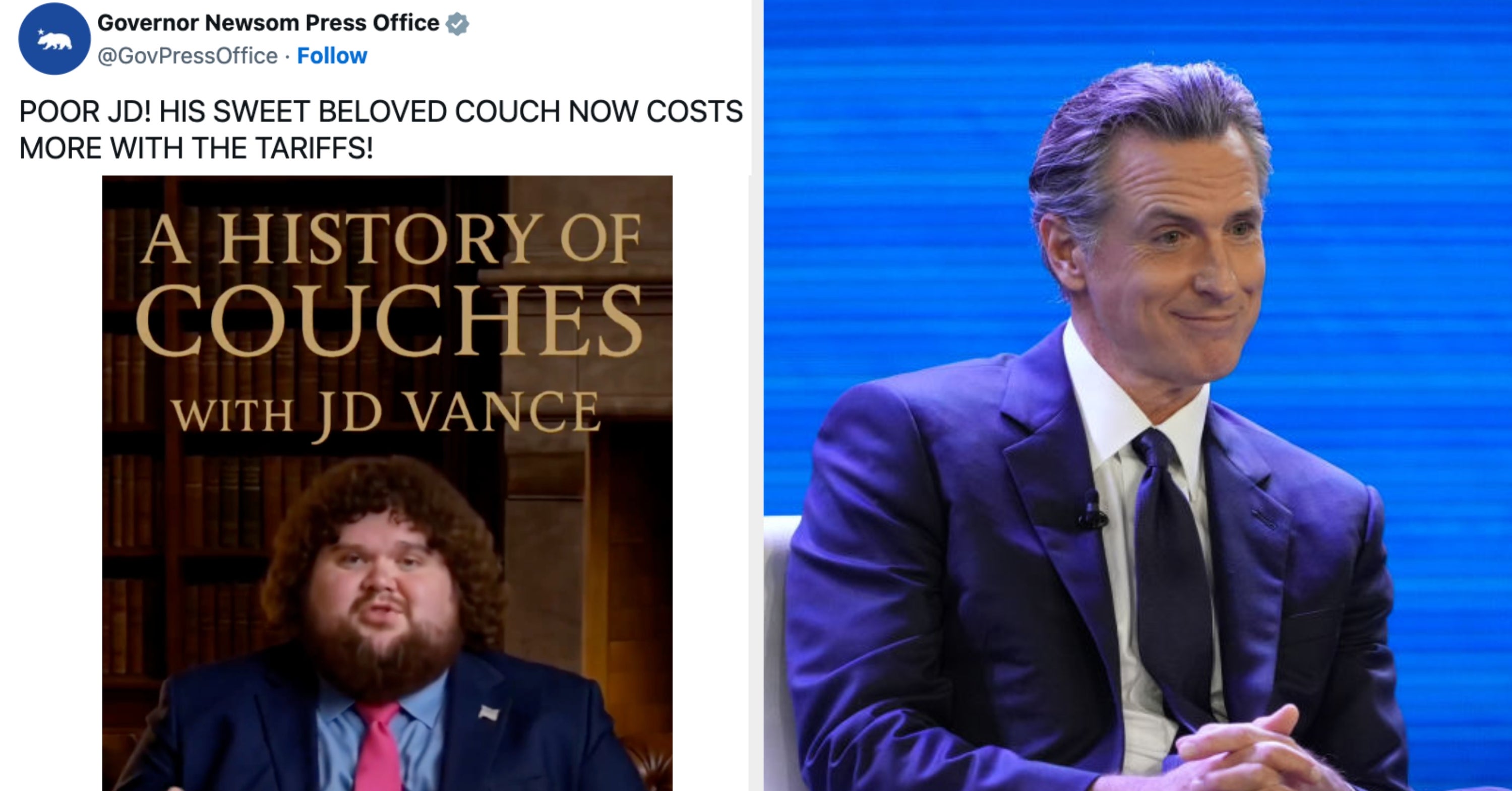 Gavin Newsom's Couch Video Trolling JD Vance Goes Viral