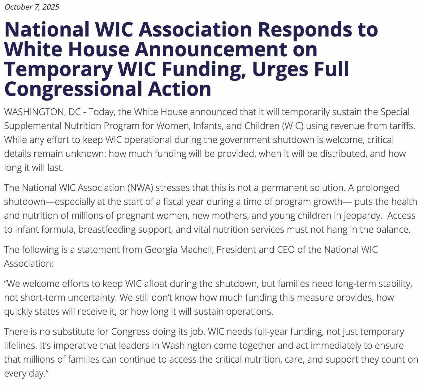 White House Announces Plan To Fund WIC From Tariff Revenue