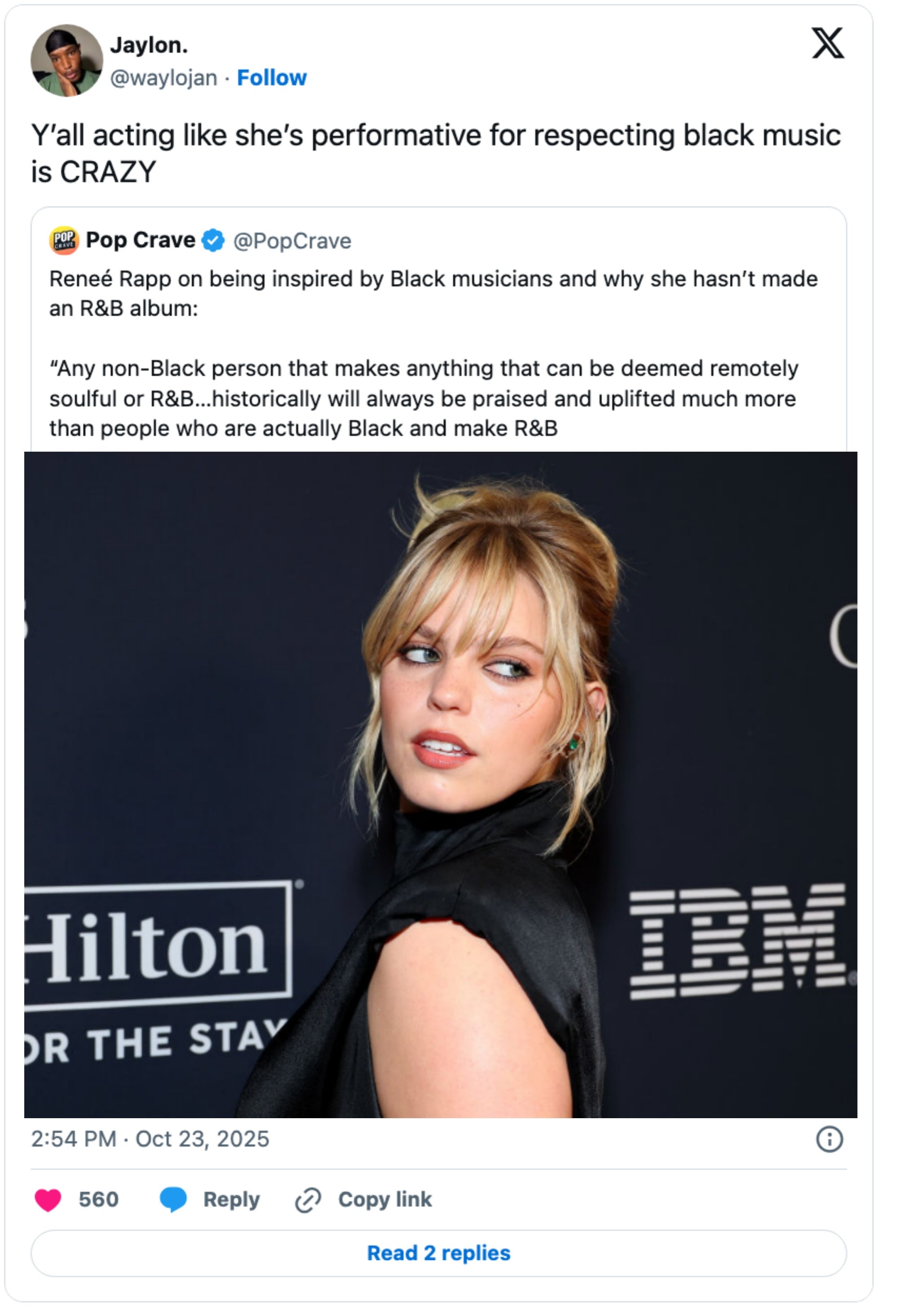 Reneé Rapp's R&B Comments Spark Debate