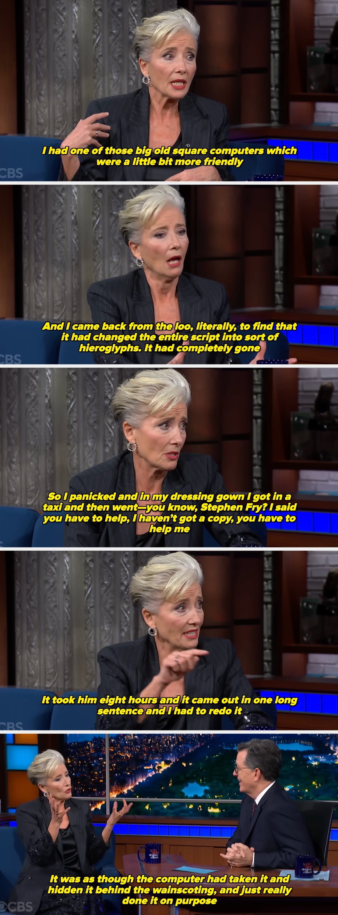 Emma Thompson Told Colbert Her Trust Issues With Tech Started While She ...