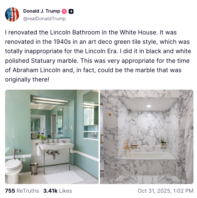 Trump’s Lincoln Bathroom Makeover Looks EXACTLY Like You’d Imagine It Would