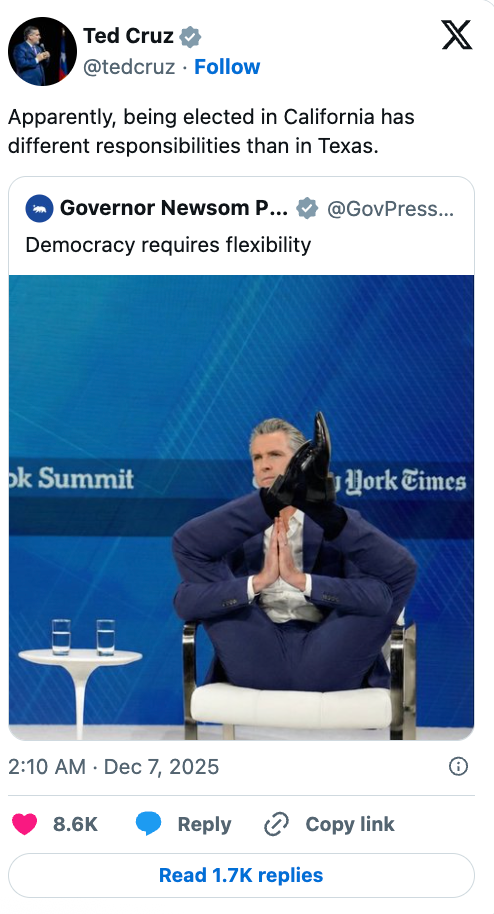 Ted Cruz Tried To Shade Gavin Newsom, And It Failed