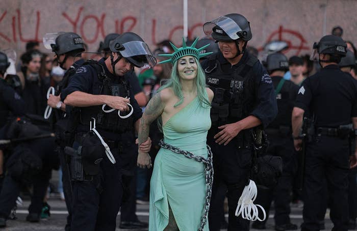 Statue Of Liberty Protester Goes Viral Online, No Kings
