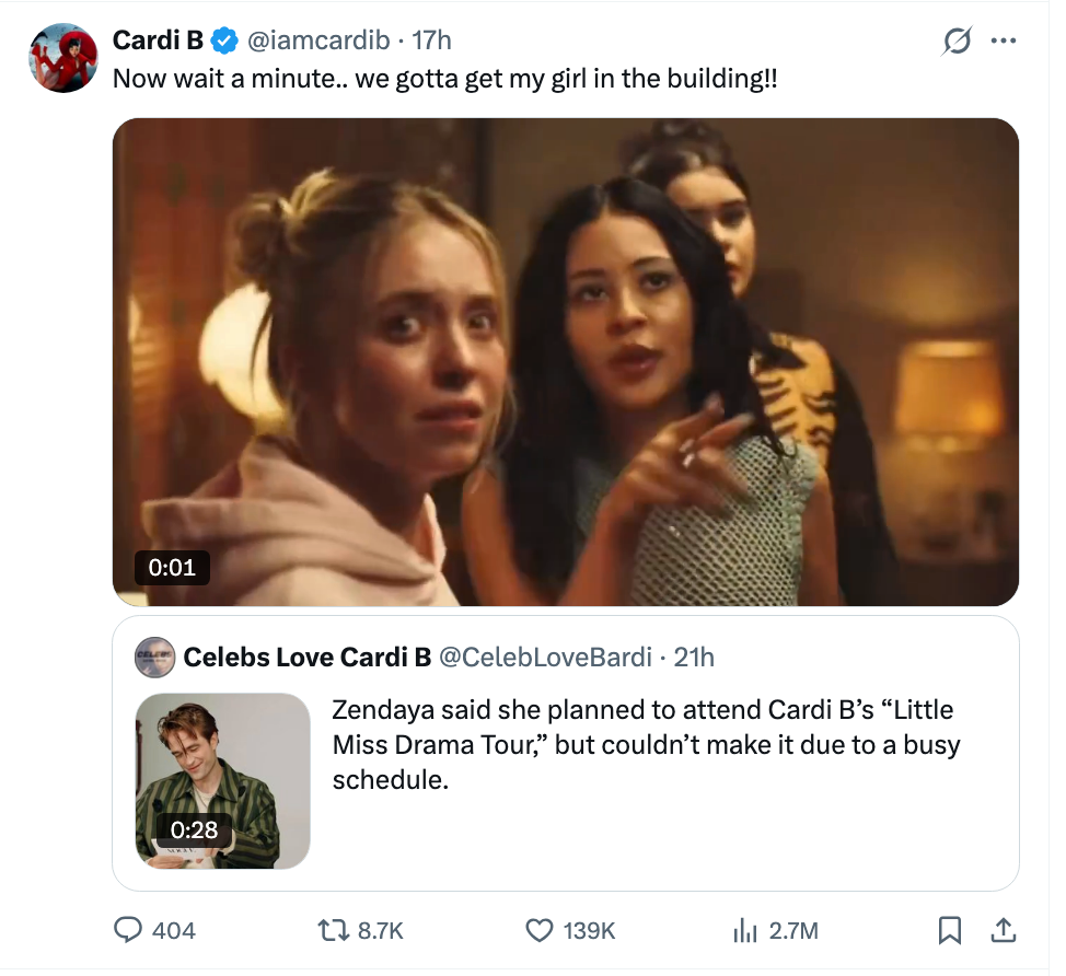 Zendaya's Cardi B Concert Wish Gets Fans Excited