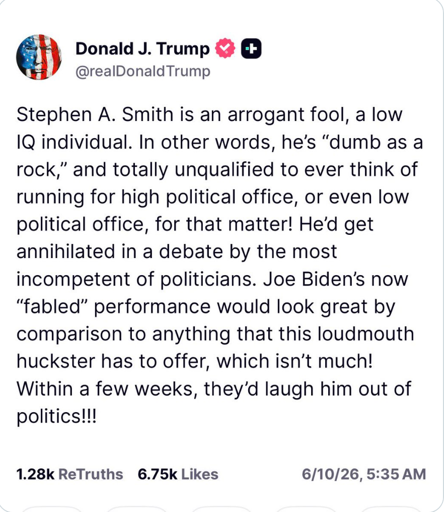 Trump Fires Back At Stephen A. Smith Over NBA Diss