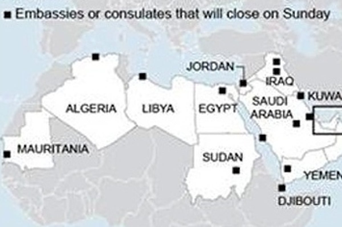 A Map Of All The U.S. Embassies Closed Due To The Heightened Terror Threat
