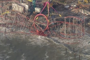 Cranes Demolish A Roller Coaster Skeleton Left By Hurricane Sandy