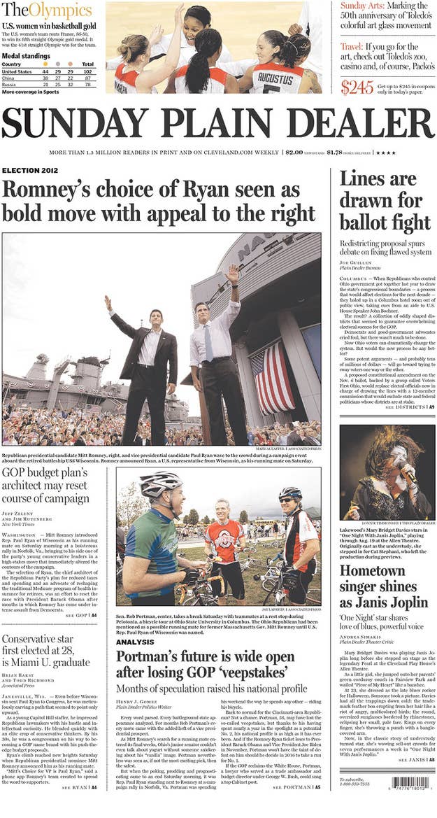 How Mitt Romney's Vice Presidential Pick Played Across The Front Pages ...
