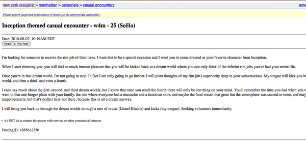 Inception Themed Craigslist Sex Request