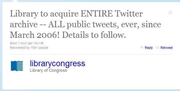 Library Of Congress Obtains Tweets