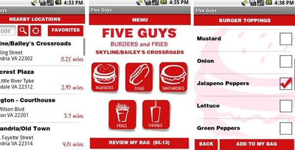 Five Guys Burgers & Fries Takes Orders From Android Phones