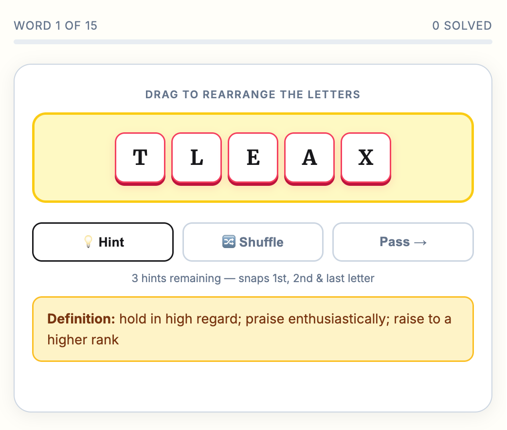SAT Scramble | Play Today's Word Game