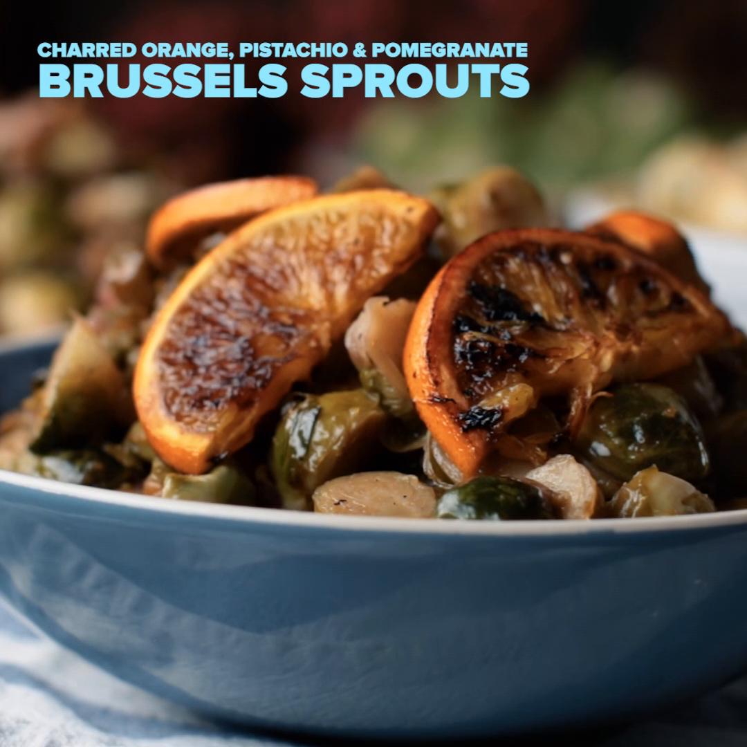 Charred Orange, Pomegranate And Pistachio Brussels Sprouts Recipe by Tasty