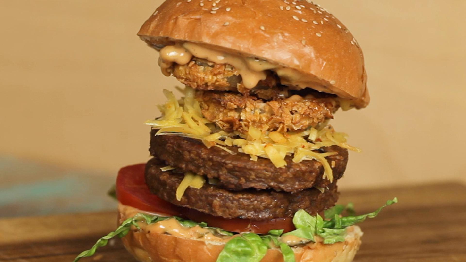 Dirty Vegan Burger 'n' Cornflake Onion Rings